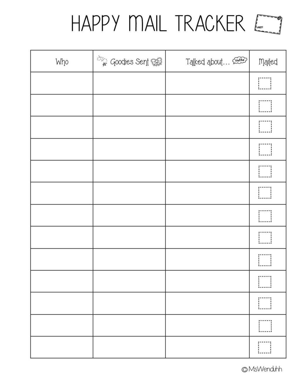 Happy Mail Tracker Free Printables | Wendaful Planning – Planners ...
