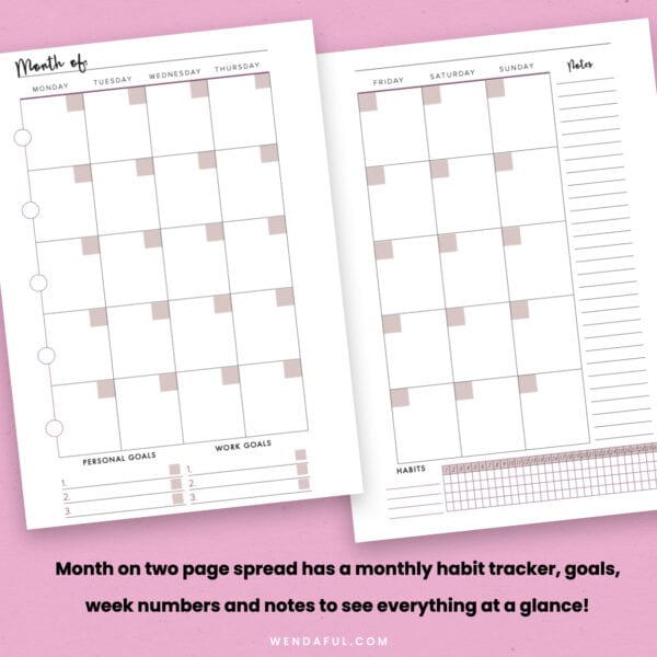 Free Printable Planner: Blush Nude Month on Two Pages Planner Inserts ...