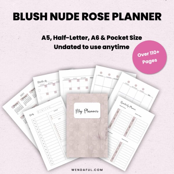 Free Printable Planner: Blush Nude Month on Two Pages Planner Inserts ...