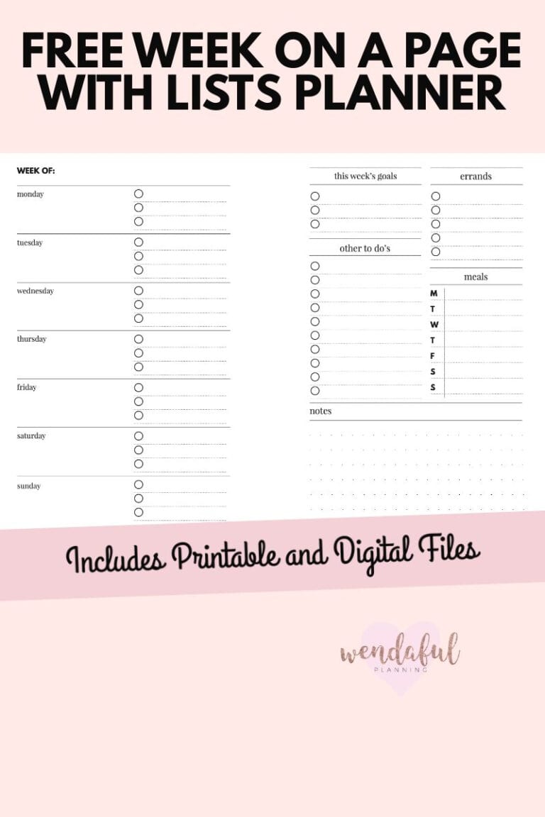 Free Printable & Digital Week on a Page with Lists | Wendaful Planning ...