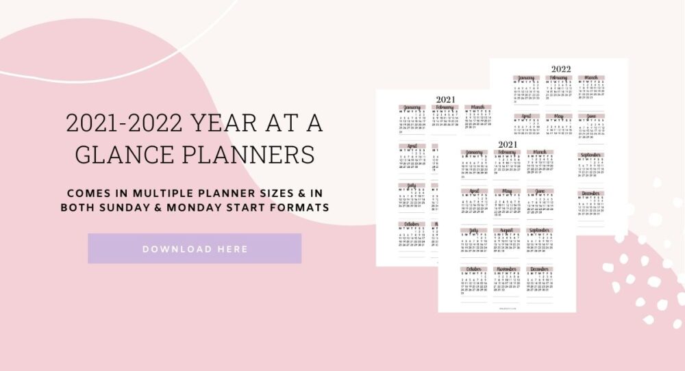 2021-2022 Year at a Glance Planner Inserts | Wendaful Planning ...