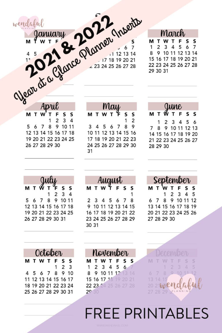 2021-2022 Year at a Glance Planner Inserts | Wendaful Planning ...