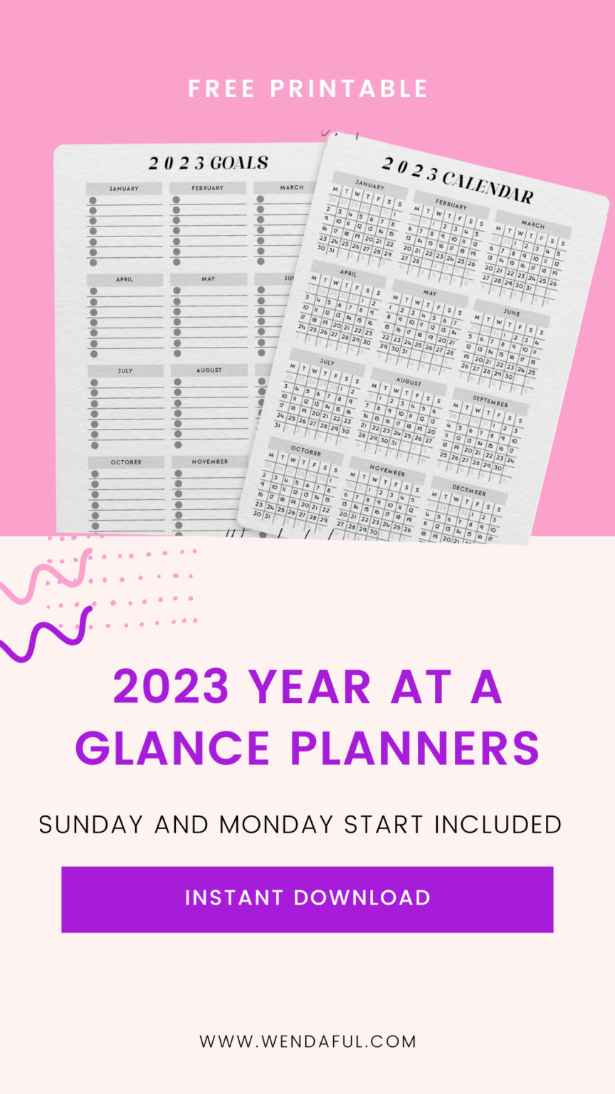 Free Printable 2023 Year at a Glance Planner Inserts | Wendaful ...