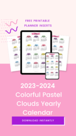 Free Printable 2023-2024 Colorful Pastel Clouds Annual Calendar Inserts ...