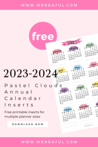 Free Printable 2023-2024 Colorful Pastel Clouds Annual Calendar Inserts ...
